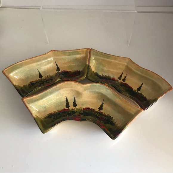 Dining | Set Of 3 Ceramic Hand Painted Snack Serving Dishes Landscape ...